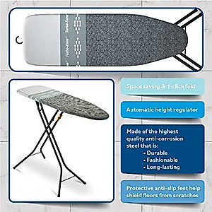 Bartnelli Pulse Ironing Board with New Patent Technology | Made in Europe with Patent Fast-Glide Turbo & Park Zone, with Smart Hanger, 4 Layer Cover Pad | 4 Premium Steel Legs (Size 43x13)