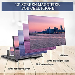 12 in Screen Magnifier for Smartphone 3D HD Mobile Phone Screen Magnifier Video Expandable HD Screen Foldable for Watching Movies Videos, Playing Games, for All Smartphones (Black)