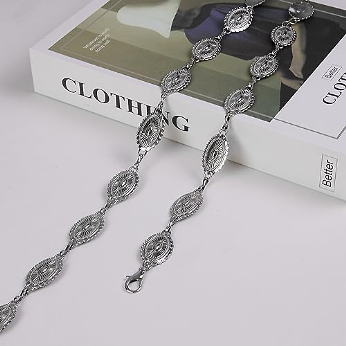 BOMAI Women Western Chain Belt Concho Chain Adjustable Turquoise Metal Boho Waist Chain for Jeans or Dresses