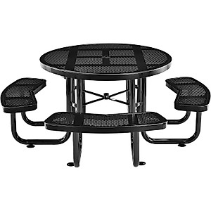 Global Industrial 46" Round Perforated Metal Outdoor Picnic Table, 84" W x 84" D Overall, Black