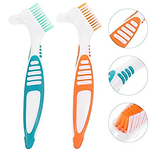 Healvian 2 Sets Travel Toothbrush Set Denture Toothbrush and Toothbrush Storage Box Box Soft Double Bristle False Teeth Brush Denture Cleaning Tool