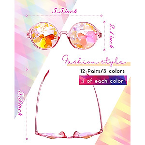Frienda 12 Pairs Kaleidoscope Rave Rainbow Glasses Refraction Trippy Psychedelic Rave Goggles with Resin Lens Diffraction Prism Women's Costume Eyewear Sunglasses for Festival