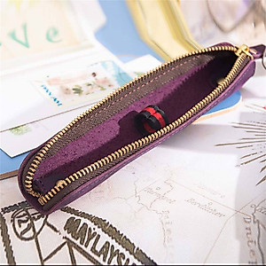 AIGUONIU Retro Crazy Horse Genuine Leather Stationery Pencil Case Storage Bag Casual Stationery Box (Purple)