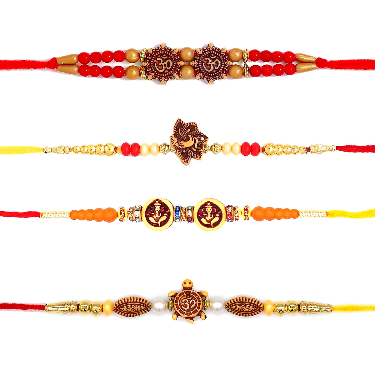 Indian Art Set of 4 Rakhi For Brother and Bhabhi Set Bro Rakhi With Cotton Thread Gift This Rakhi to Brother / Bracelets Rakhi Set /