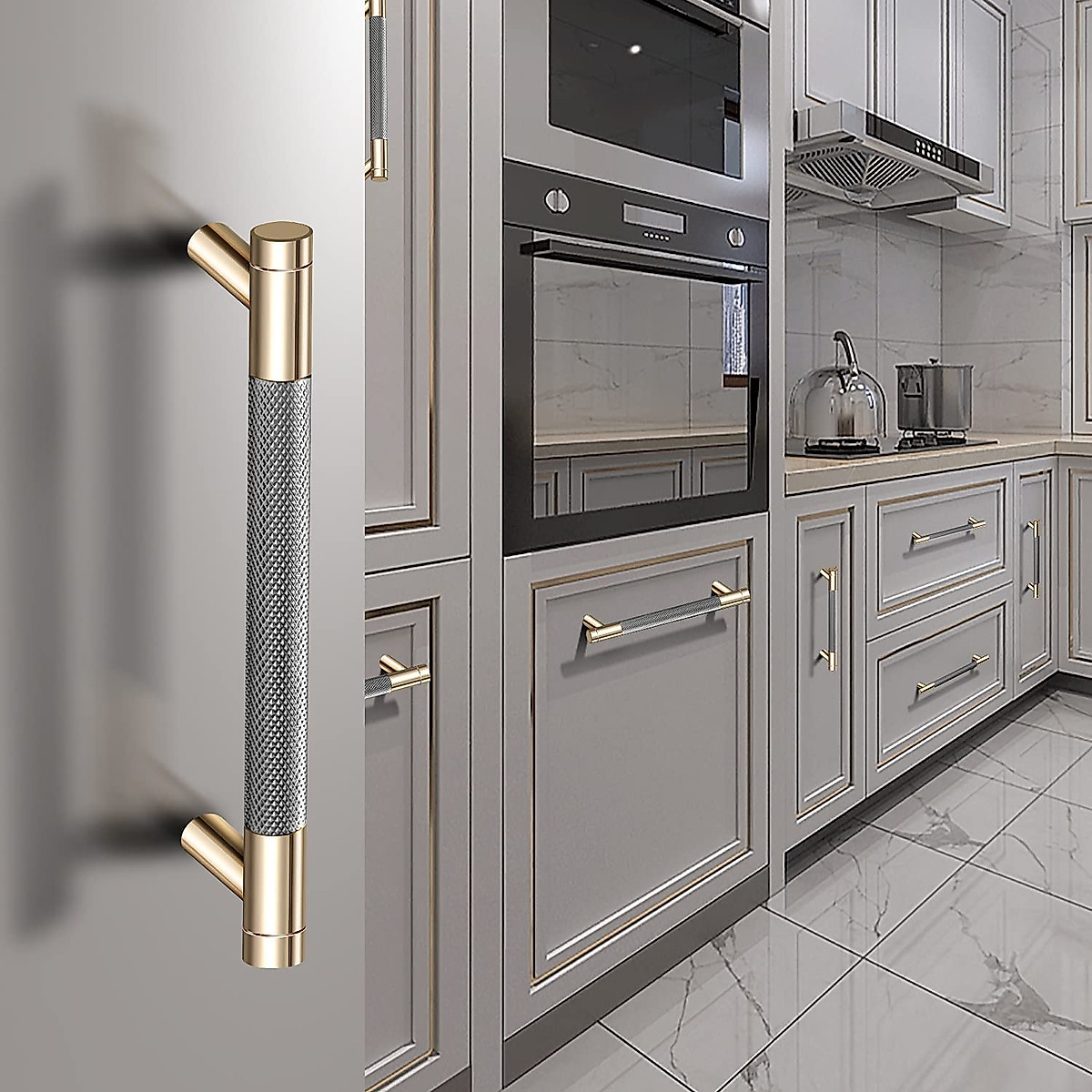 Ntresbonne 12 Pack 5 Inch 128 mm Barrel Cabinet Pulls Gold and Grey Cupboard Aluminum Handles Drawer Pull Cabinet handles