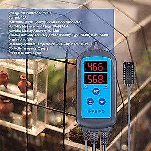 Inkbird Digital Wi-Fi Humidity Controller IHC-200 Dual Outlet Pre-Wired Humidistat for Mushroom Growing Curing Meat Reptile Greenhouse Support Humidifier Dehumidifier Fan iOS&Andriod.
