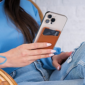 dizzy creek designs Premium Brown Leather Phone Wallet - 3.5"x3.7" Card Holder Stick on Wallet for iPhones and Android Smartphones - Easy to Attach