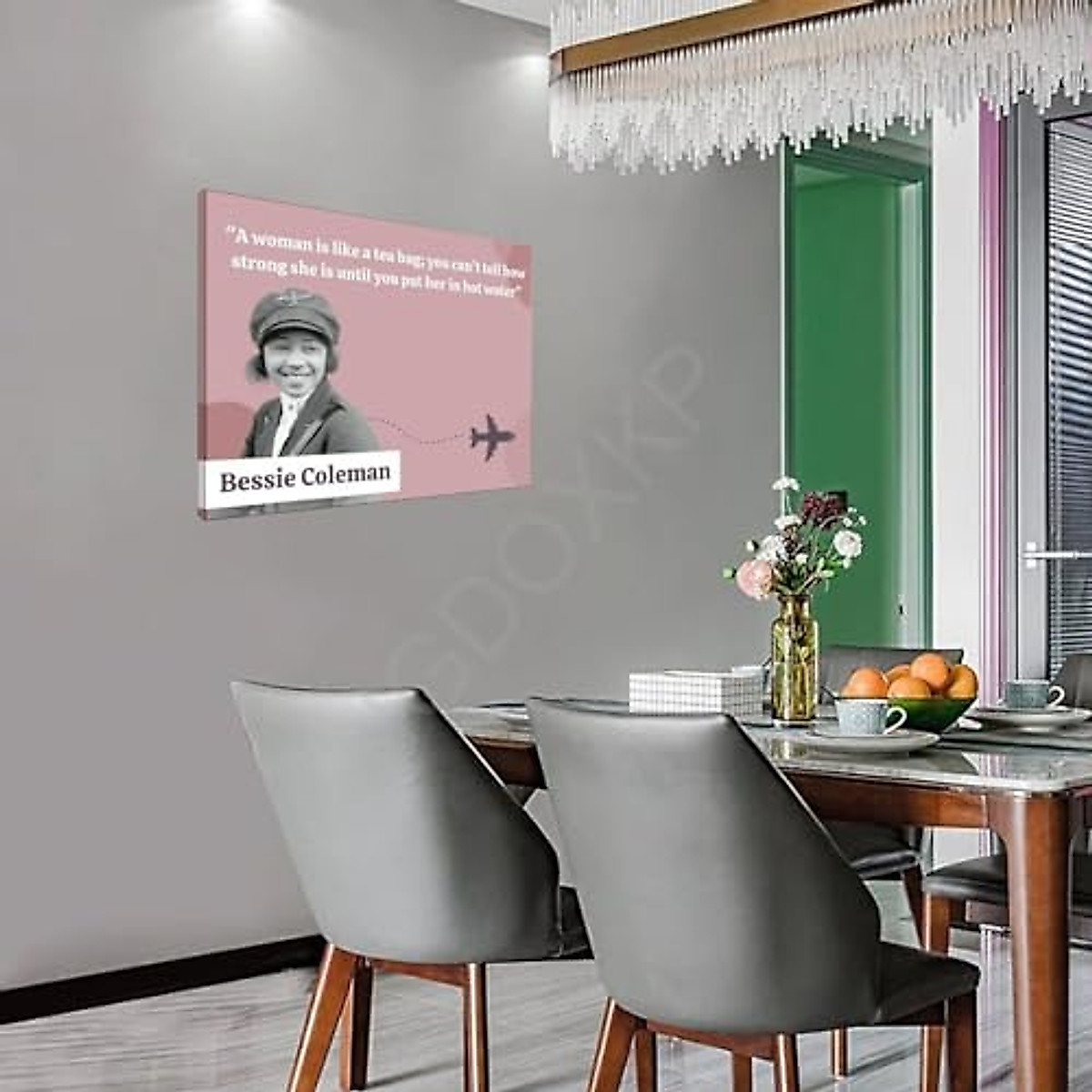 African American Pilot Bessie Coleman Portrait Inspirational Quote Art Poster (1) Canvas Poster Bedroom Decor Office Room Decor Gift Frame-style 20x16inch(50x40cm)