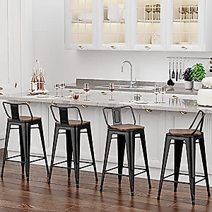 Changjie Furniture Swivel Metal Bar Stools Kitchen Counter Height Stools Industrial Barstools Set of 4 (Swivel 26 inch,Matte Black Wooden)