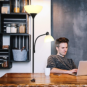 Brightech Sky Dome Plus LED Floor lamp, Torchiere Super Bright Floor Lamp with Reading Lamp for Living Rooms & Offices - Dimmable Tall Standing Lamp for Bedroom Reading - Black