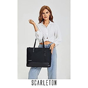 Scarleton Water Resistant Tote Bag for Women, Multi Pocket Diaper Bag, Multipurpose Casual Bag and Laptop Bag, H205501, Black