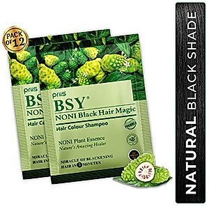 BSY Noni Black Hair Magic Shampoo | Hair Color | 10 Mins Ammonia-Free Shampoo-Based Hair Dye | 20ml X 12