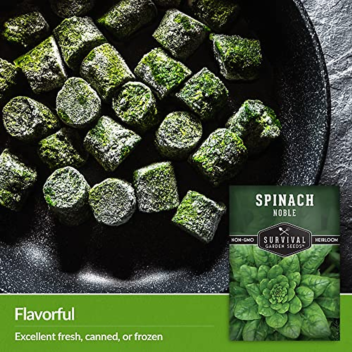 Survival Garden Seeds - Noble Spinach Seed for Planting - Packet with Instructions to Plant and Grow Enormous Spinach Greens in Your Home Vegetable Garden - Non-GMO Heirloom Variety