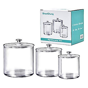 Premium Quality Acrylic Qtip Holder Apothecary Jars Bathroom Vanity Organizer Canister for Qtips,Cotton Swabs,Cotton Balls,Cosmetic Pads,Flossers,Nail Polish,Bath Salts,Clear,Plastic | 3-Pack