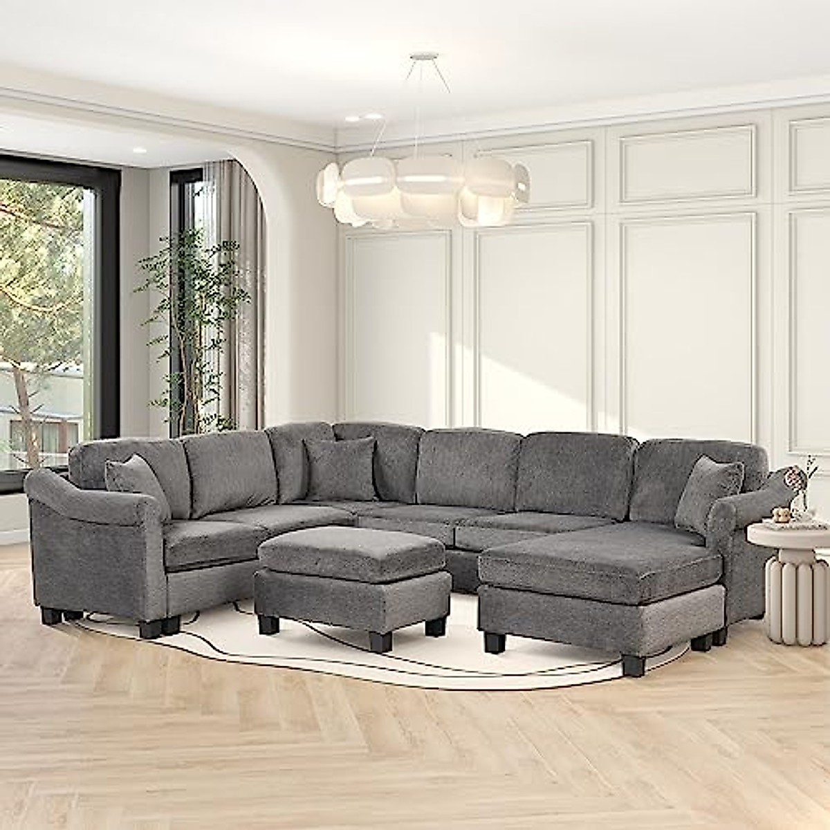 Oversized Modular Sofa Reversible Sectional Couch U Shaped Sofá with Movable Ottoman and Right Side Chaise Lounge,Velvet Upholstery 8 Seat Couches for Living Room Apartment Office Spacious Space