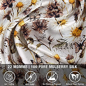 FELYSIK Butterfly Floral Silk Pillowcase for Hair and Skin Standard 20"x26", 22 Momme Mulberry Silk Khaki Flower Print Pillow Cases with Zipper