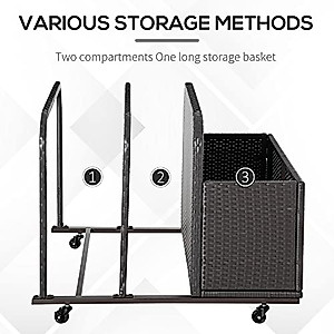 Outsunny Wicker Patio Poolside Float Storage Basket, PE Rattan Outdoor Pool Caddy with Rolling Wheels for Floaties, Noodles, Life Vests, Beach Balls, Toys, Brown