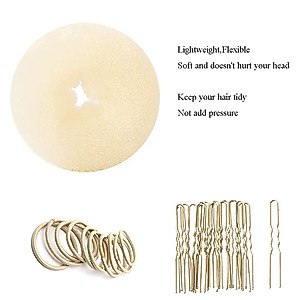 Hair Bun Maker,Donut Bun Maker Ring Style Hair bun maker set with 18 Bobby Pins &10 Elastic hair tie bands&8 Bun For Chignon Hair Styles (2 Small 2 Medium 2 Large 2 Extra-large) (Blonde)