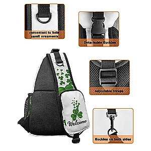 Sling Backpack, St. Patrick's Day Green Clover Waterproof Lightweight Small Sling Bag, Travel Chest Bag Crossbody Shoulder Bag Hiking Daypack for Women Men