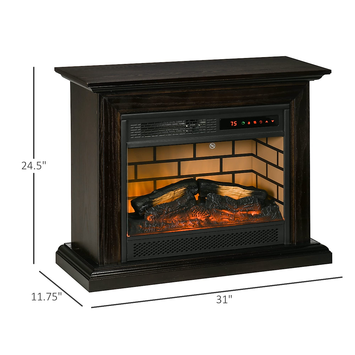 HOMCOM 31" Electric Fireplace with Dimmable Flame Effect and Mantel, Freestanding Space Heater with Log Hearth and Remote Control, 1400W, White