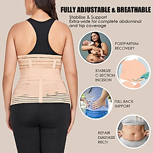 3 in 1 Postpartum Belly Band Wrap Support Recovery Girdles Abdominer Binder Post Surgery Belly&Waist&Pelvis Support Belt & Back Brace (Beige, Large)