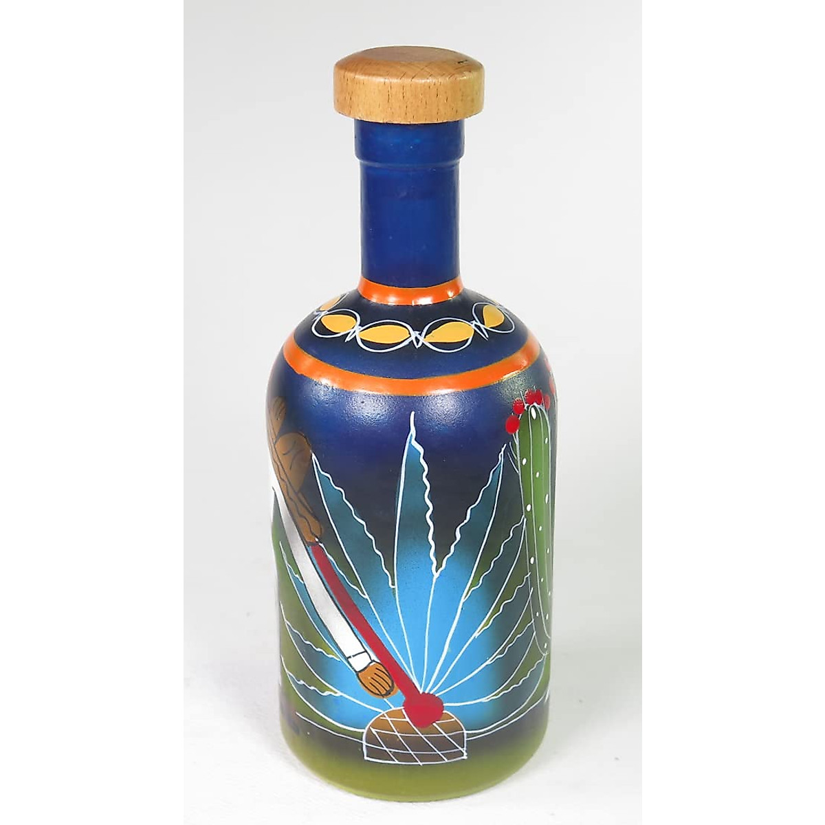 Mexican Shot Glasses Tequila Making Scene, Poncho with Agave Cactus hand painted Bottle, 4 shot glasses