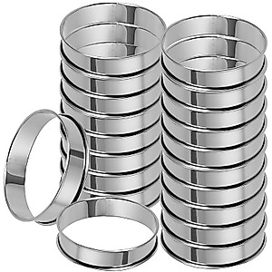 MUKLEI 20 Pack 4 Inch English Muffin Rings, Double Rolled Tart Ring, Stainless Steel Crumpet Rings Nonstick Metal Round Ring Pastry Mold for Baking, Silver
