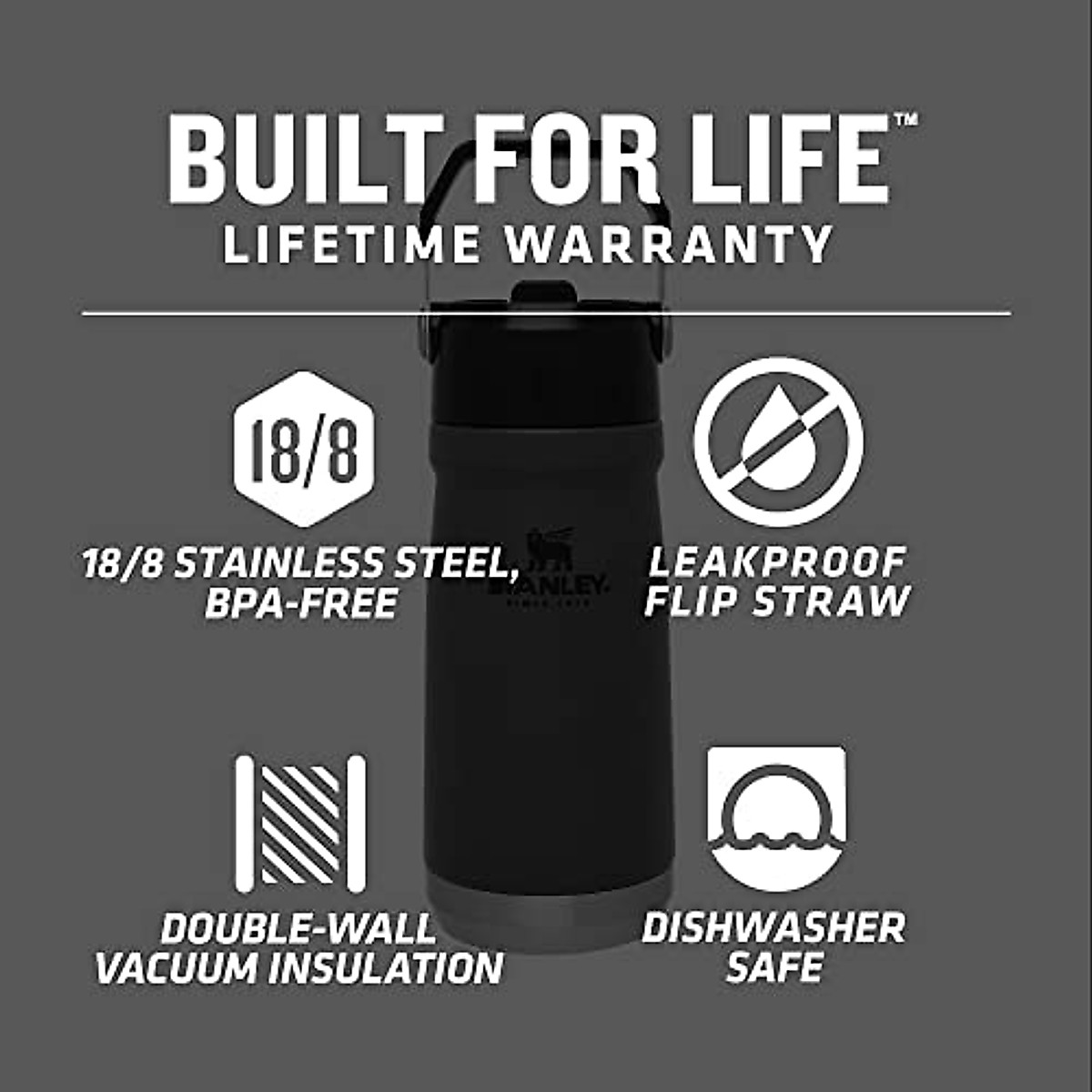 Stanley IceFlow Stainless Steel Water Jug with Straw, Vacuum Insulated Water Bottle for Home and Office, Reusable Tumbler with Straw Leakproof Flip, 17 ounces