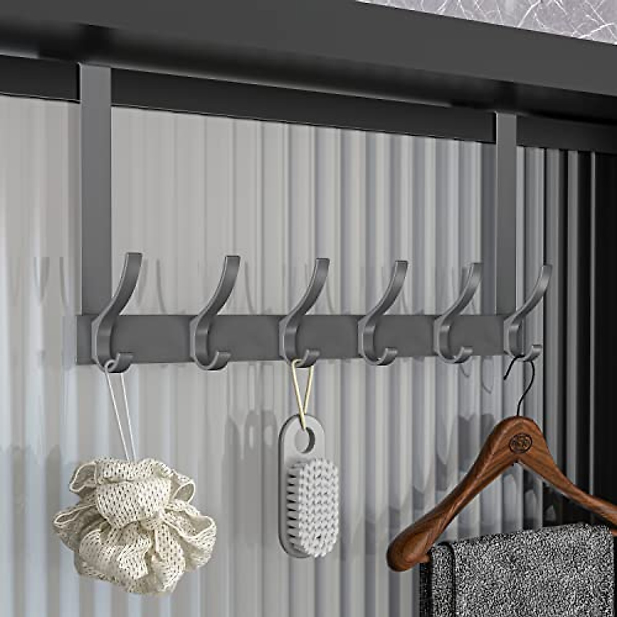 IFYON Over The Door Hooks for Hanging Clothes, Over Door Towel Racks for Bathroom, Coat Hooks for Bedroom (6-Hook, Gunmetal Gray)