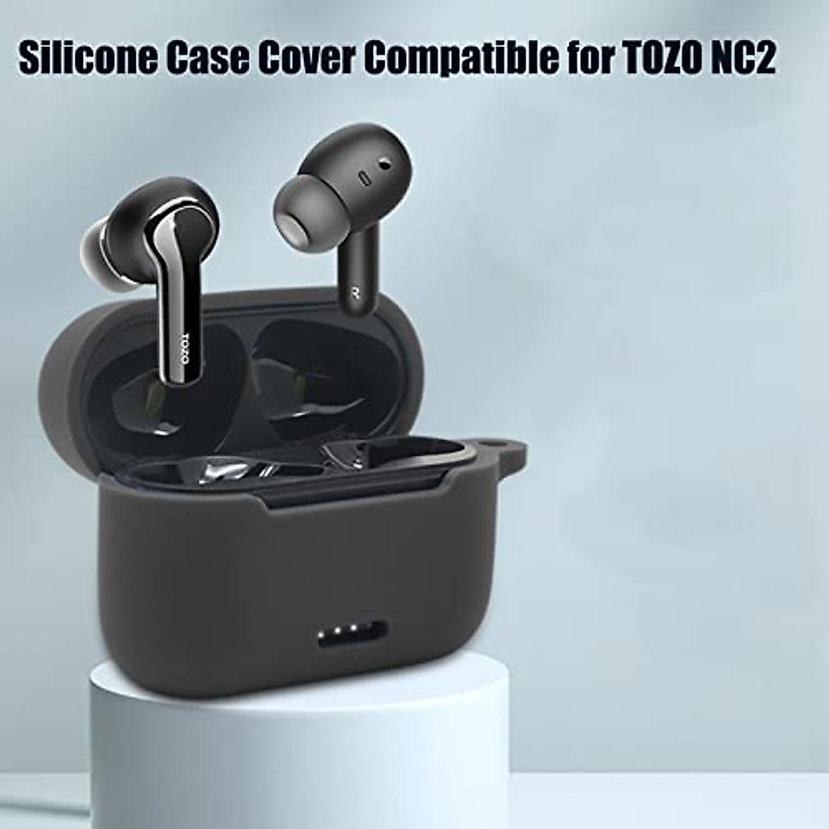 Silicone Case for TOZO NC2 in-Ear Detection Bluetooth Headphones,Premium Soft Skin Cover Shock-Absorbing,Anti-Scratch Protective Case with Keychain,Grey