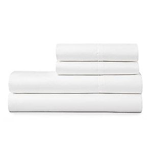 MARTHA STEWART 100% Cotton Queen Sheet Set - 4 Piece, Soft, Smooth, Durable, Easy Care, 16" Deep Pocket Sheets, Bedding Sheets, Sateen Sheet, 1 Flat, 1 Fitted, 2 Pillowcases, White