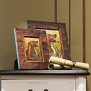 Eosglac Wooden Picture Frame 8x10 inch, Wood Plank Design with Rustic Brown Finish, Wall Mounting or Tabletop Display, Handmade Photo Frame