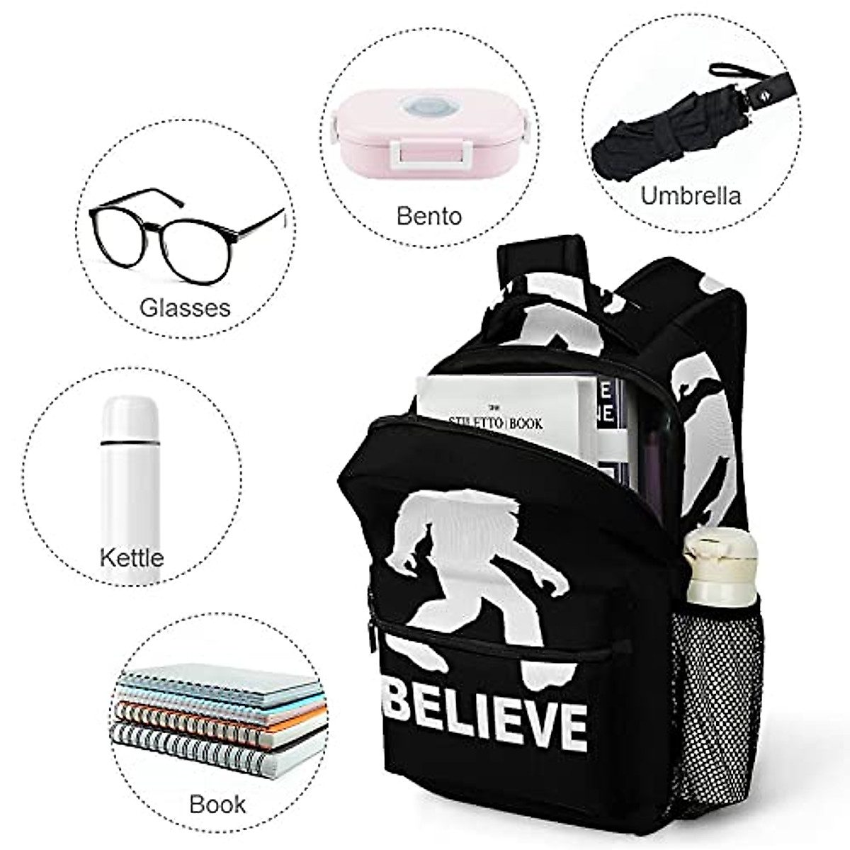 Bigfoot Sasquatch Believe Printed School Bag Cute Bookbags Funny Schoolbag Backpack For Teens
