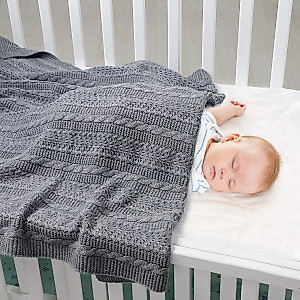 Hadetoto Baby Blanket Soft Knit Swaddle Receiving Blankets Crochet Cosy Warm Cellular Blanket Baby for Newborn Boy and Girl (Grey718)