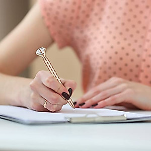 PASISIBICK 16 Pcs Rose gold Diamond Pens with Polka Dots-Bling Wedding Office Supplies Décor Gifts for Women Bridesmaid Coworkers Metal Ballpoint Pens with Black Ink (Rose Gold with White Polka Dots)