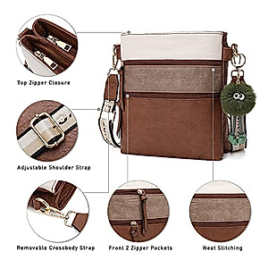 Love Deliver Crossbody Bags for Women Men Soft PU Leather Shoulder Purses Stitch Design Handbags Multi Pocket with Adjustable Strap (Tone-Tone Brown)