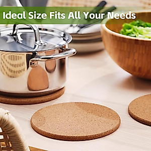KITWILD High Density 8 Inch Thick Cork Trivets for Hot Dishes, Plates, and Kitchen Countertops, Fine Particle Heat Resistant Round Cork Coaster, Cork Placemats Cork Pads for Hot Pots and Pans, 4 Pcs