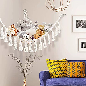 Stuffed Animal Toy Hammock, Stuffed Animal Net, Handmade Large Size Macrame Toy Hammock, Wall Hanging Mesh Toy Hammock, Stuff Animal Toy Organizer Storage Net for Kids Bedroom Nursery Play Room