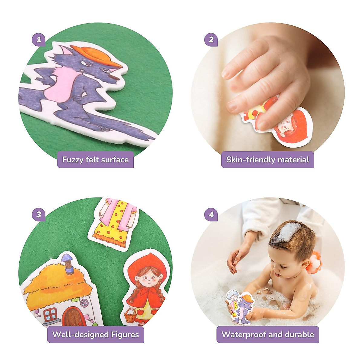 CHEFAN 4 Pack Felt Board Story Set, The Mitten, The Little Red Riding Hood, Gingerbread Man, Ugly Duckling, Precut Felt/Flannel Figure Pieces Teaching Wall for Preschool Activity Early Storytelling