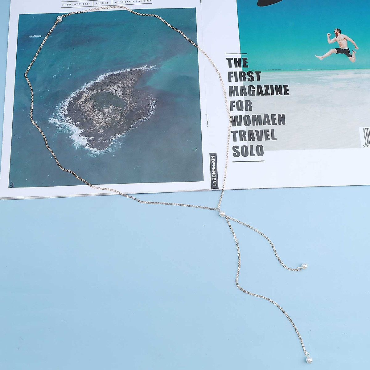 Yheakne Boho Pearl Back Chain Necklace Gold Layered Backdrop Necklace Body Chain Pearl Bridal Back Drop Chain Summer Beach Body Jewelry for Women Gifts (Gold)