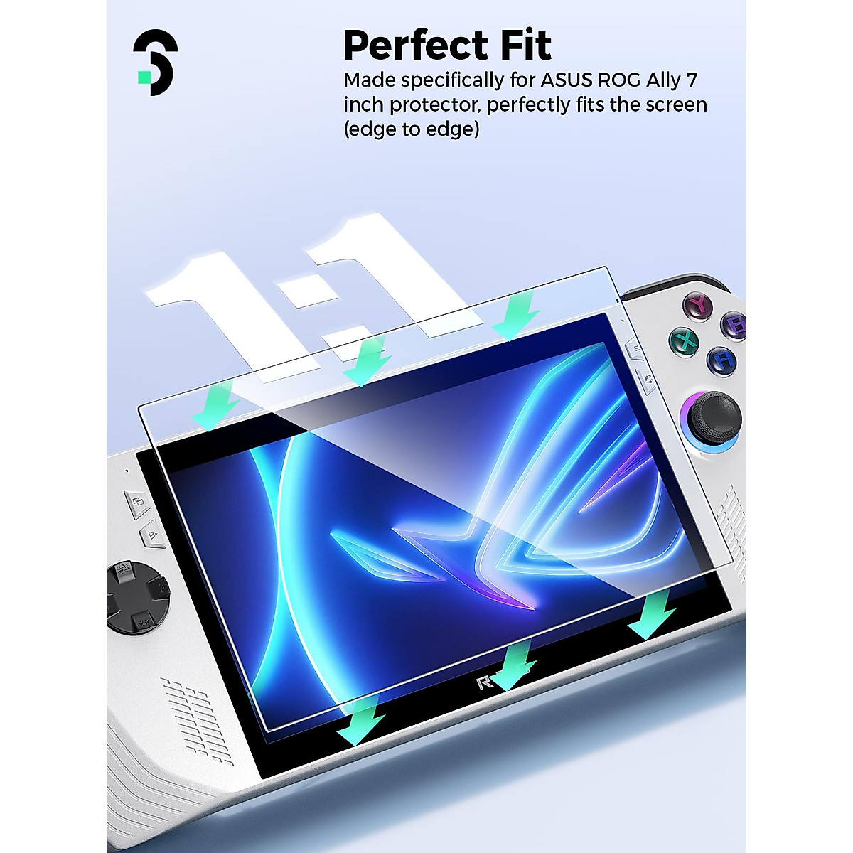 SOOMFON 3 Pack Screen Protector for ASUS ROG Ally Handheld 7 inch 2023, Tempered Glass, Transparent Ultra HD, Anti-Scratch, Anti-Fingerprint