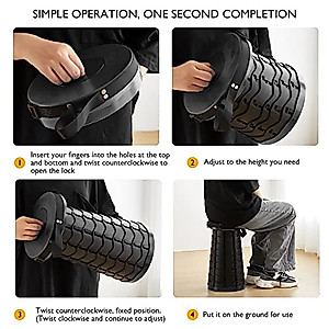 LOOVIU Portable Telescoping Stool, Camping Retractable Folding Stool with Carry Strap, Adjustable Height Plastic Stools for Camping Fishing Hiking BBQ Outdoor (Black)