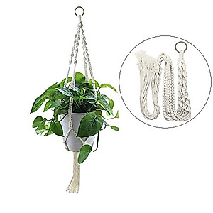 Wiwaplex Macrame Plant Hanger, 2 Pack Plant Hanger, Cotton Rope Plant Hangers Indoor Outdoor, 4 Legs Plant Hanger Brackets, Flower Pot Hanging Plant Holder for Home Decorations (White) (40 Inch)