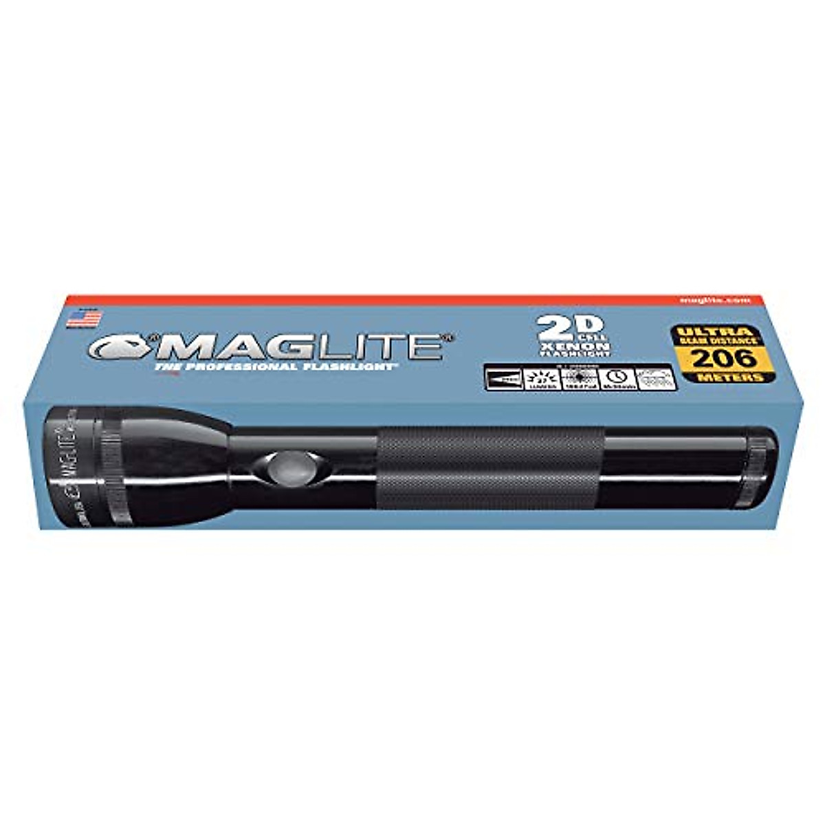 Maglite Heavy-Duty Incandescent 2-Cell D Flashlight in Display Box, Black