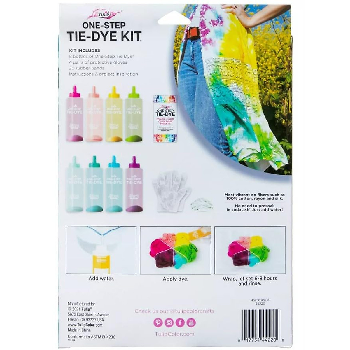 Tulip 37pc One-Step Tie-Dye Kit Vibrant, Ash,Fuchsia,Lime,Teal,Turquoise,Violet,Yellow