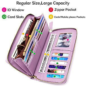 Badiya Womens Wallet RFID Blocking Credit Card Holder Large Capacity Leather Zip Around Wallets Clutch Wristlet