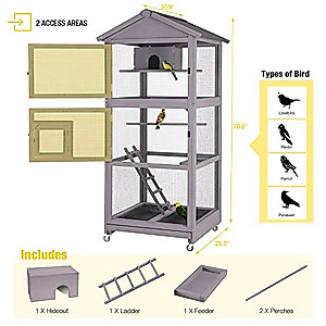 Aivituvin Bird Cages Outdoor Bird Aviary Indoor Parakeet Cage with Perch for Birds, Large Dove cage with Wire Netting Above The Removable Pull Out Tray - Wheels Include