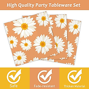 gisgfim 96 Pcs Daisy Flower Party Supplies Paper Plates Napkins Groovy Daisy Party Birthday Tableware Set Daisy Theme Decorations Favors for Girls Baby Shower Wedding Bridal Serves 24