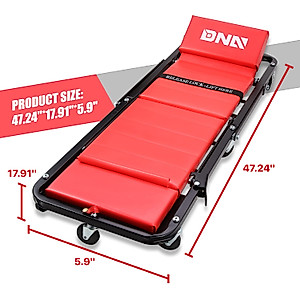 DNA Motoring TOOLS-00192 48" 2 IN 1 Folding Rolling Garage Shop Creeper Roller Seat, 7 Pcs 2" Casters, 350 Lbs Weight Capacity, Red