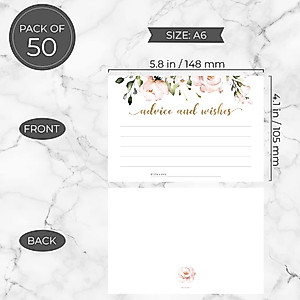 Hat Acrobat Advice and Wishes Greeting Cards - 50 Double Sided Advice and Wishes Cards Perfect for Weddings, Baby Shower, Graduation and More – Blush Pink Floral Assorted Cards (50)